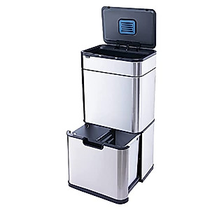 ELPHECO Stainless Steel Kitchen Trash Can 13 Gallon Motion Sensor Kitchen Garbage Bin with Silent Close Lid, 3 Removable Plastic Inner Buckets Automatic Waste Bin