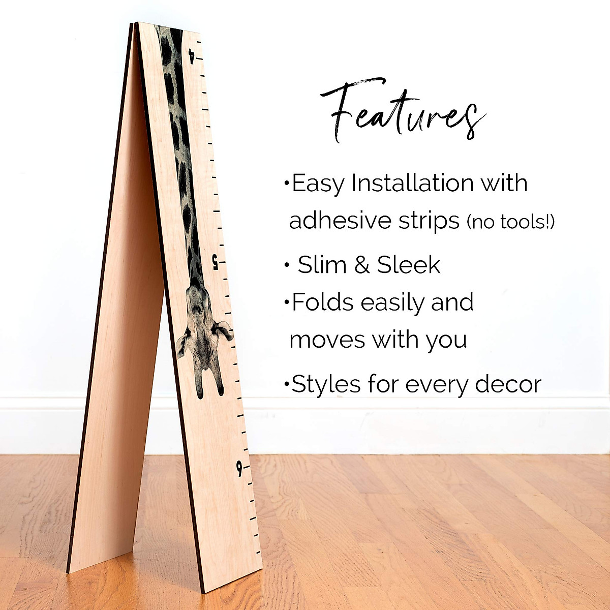 HEADWATERS STUDIO Wooden Ruler Growth Chart for Kids, Boys & Girls - Height Chart & Height Measurement for Wall - Kids Nursery Wall Decor & Room Hanging Wall Decor - Giraffe Theme - Natural