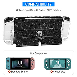 RHOTALL Glitter Case Compatible with Nintendo Switch OLED, Clear Sparkle Dockable Shell for Switch OLED and Joycon Controller, Comfort Grip Case with Shock-Absorption and Anti-Scratch Design