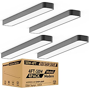 bulbeats 4FT 5“ Flush Mount Light Fixture, 50W Linear Kitchen Ceiling Light Fixtures, 7000LM 5000K Led Wrap-Around Shop Lights for Garage Office, Fluorescent Light Replacement(4 Pack)