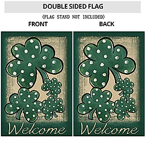 Welcome St Patricks Day Garden Flag 12x18 Double Sided,Lucky Shamrock with Dots Small Yard Flag,Spring Saint Patrick Decors for Farmhouse Outside Outdoor Holiday