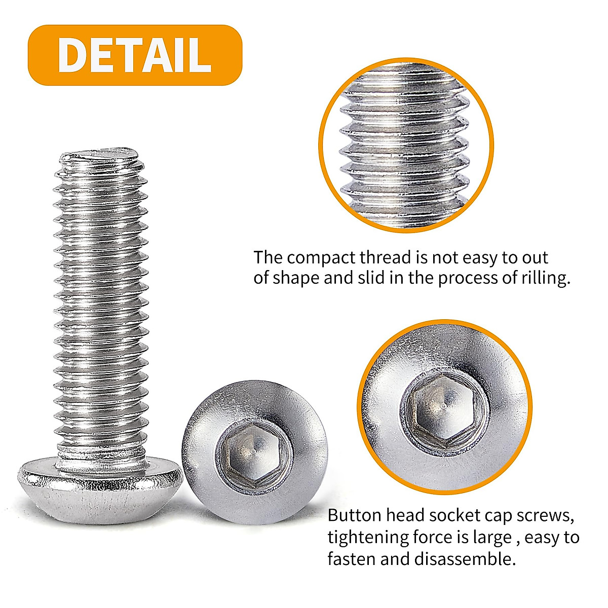 Cicidorai 1/4-20 x 1-1/4" Button Head Socket Cap Screws Bolts, 304 Stainless Steel 18-8, Allen Socket Drive, Bright Finish, Full Machine Threads, Quantity 50