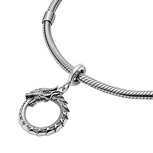 Infinity Dragon Circle Ouroboros 925 Sterling Silver Charm Bead For Pandora & Similar Charm Bracelets or Necklaces