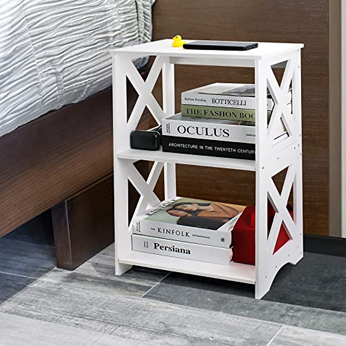 Lechay Small Side Table, White End Table Skinny Tables for Small Spaces Slim Nightstand Small Bookshelf for Bedroom Office