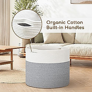 Comfymon Extra Large Cotton Rope Basket 24" x 24" x 17.3" Blanket Basket for Living Room, Woven Baby Laundry Hamper with Handles, Toy Storage Bin, XXXLarge Baskets for Storage, Grey