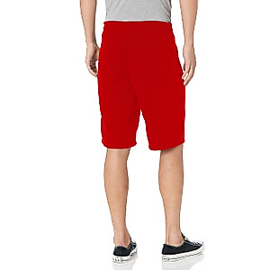Southpole Men's Basic Cotton Jersey Shorts, Inseam 10", Drawstring, Red Fleece, X-Large