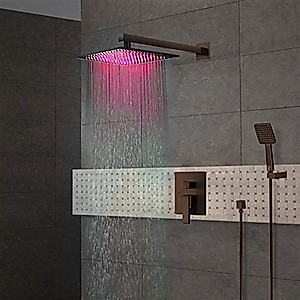 Bath Select Rivera Brass with Stainless Steel LED Shower Set - BT6107DORB Elegant Design With Auto Color Changing LED Light Ceiling Mount Shower Set Oil Rubbed Bronze - 10 Inch