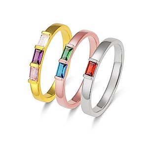 Personalized 1 2 3 4 5 6 7 8 9 10 Rectangular Birthstone Ring for Women Mom Custom Sterling Silver Birthstone Engagement Ring for Her Women's Ring Grandma Mothers Family Birthstone Ring