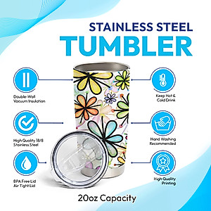 Hyturtle Personalized Gifts For Daisy Flower Lover - Birthday Christmas - Daisies Flower Print Custom Name Stainless Steel Tumbler 20oz With Straw Lid - Gifts For Her Women Girl Daughter Friend