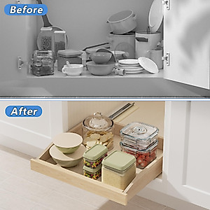 LOVMOR Single Pull Out Cabinet Organizer 26”W x 21”D, Soft Close Slide Out Drawer Storage Shelves for Kitchen, Wood Cabinet Shelf Pull-Out Organizer Storage for Base Cabinet