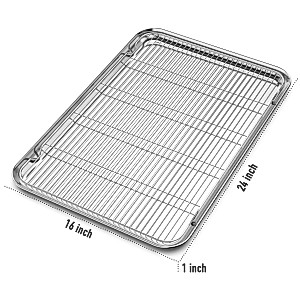 Large Set Baking Sheet and Cooling Rack Set, Bastwe 24L x 16W x 1H inch Professional Bakeware, Healthy & Nontoxic & Rustproof & Easy Clean
