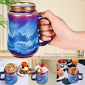 KaiCarnte Ceramic Mug,Large Ceramic Coffee Mug with Lid,14 Oz,Handmade Pottery Mug with Large Handle,Tea Cup Ceramic for Home Office,Dishwasher and Microwave Safe