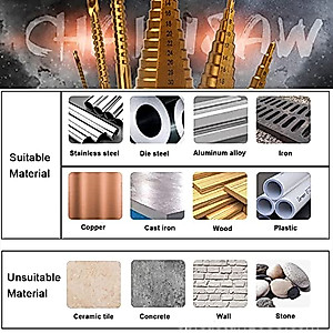 6PCS HSS Titanium Coated Drill Bit Set, High Speed Reaming Pagoda Sawtooth Set, Including 3 Sizes of Step Drill Bit and 3 Sizes of Saw bit for Metalworking, Woodworking, Hole Drilling