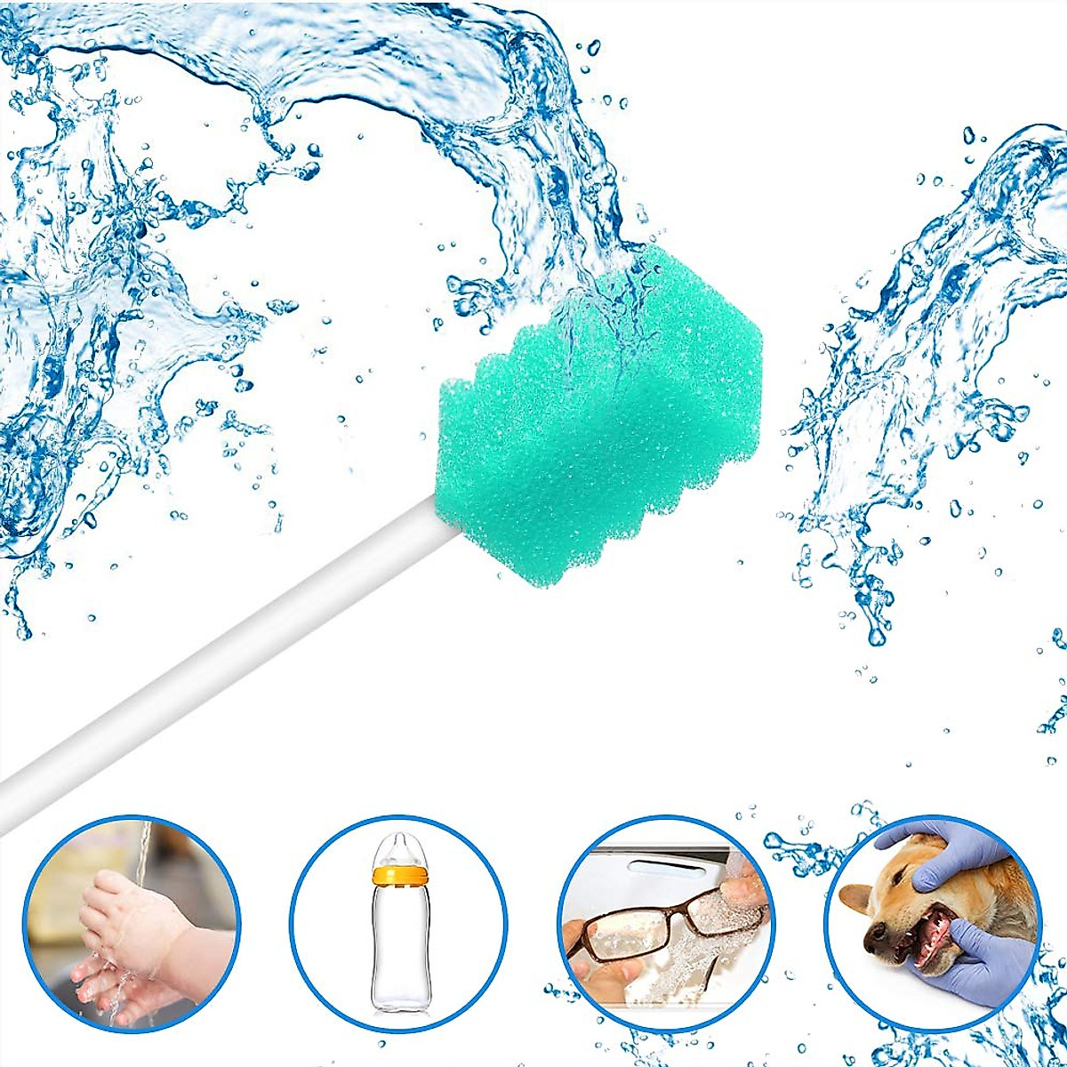 (50 Pack) Disposable Oral Swabs, Sterile Dental Sponge Swabsticks Unflavored for Mouth & Gum Cleaning