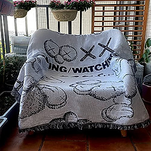 ELECNOVA Throw Blanket Sofa Cover for Couch Bed Chair Recliner Tapestry Double-Sided Reversible Woven Cotton Knit Home Decor Loveseat Rug Tassels Black White (50×70)