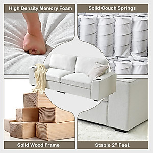 HALLYBEE 88.6" White Couch, Modern Sofa with USB Charging Ports Cup Holders, Loveseat Sofa with 2 Extra Deep Seat Removable Sofa Cushion, Comfy Couch for Living Room, Apartment Bedroom, Linen