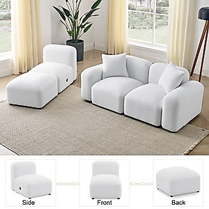 GNIXUU Modular Sectional Sofa, 94.5" Convertible L-Shaped Couch for Living Room, Modern Minimalist Teddy Sherpa Cloud Couches with 2 Comfy Pillows, White