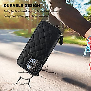 Bocasal Crossbody Wallet Case for iPhone 14 Pro Max, RFID Blocking PU Leather Zipper Handbag Purse Flip Cover, Kickstand Folio Case with Card Slots Holder Wrist Strap Lanyard 5G 6.7 Inch (Black)