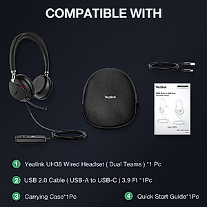 Yealink UH38 Bluetooth USB Wired Headset with Microphone Stereo for PC Computer Headset Telephone Headset Teams Certified with Noise-Canceling with 360° Busylight