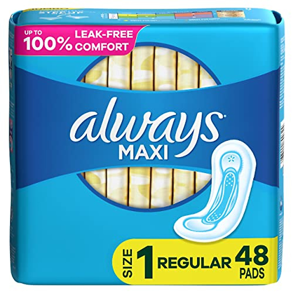 Always Maxi Feminine Pads For Women, Size 1 Regular Absorbency, Without Wings, Unscented, 48 Count