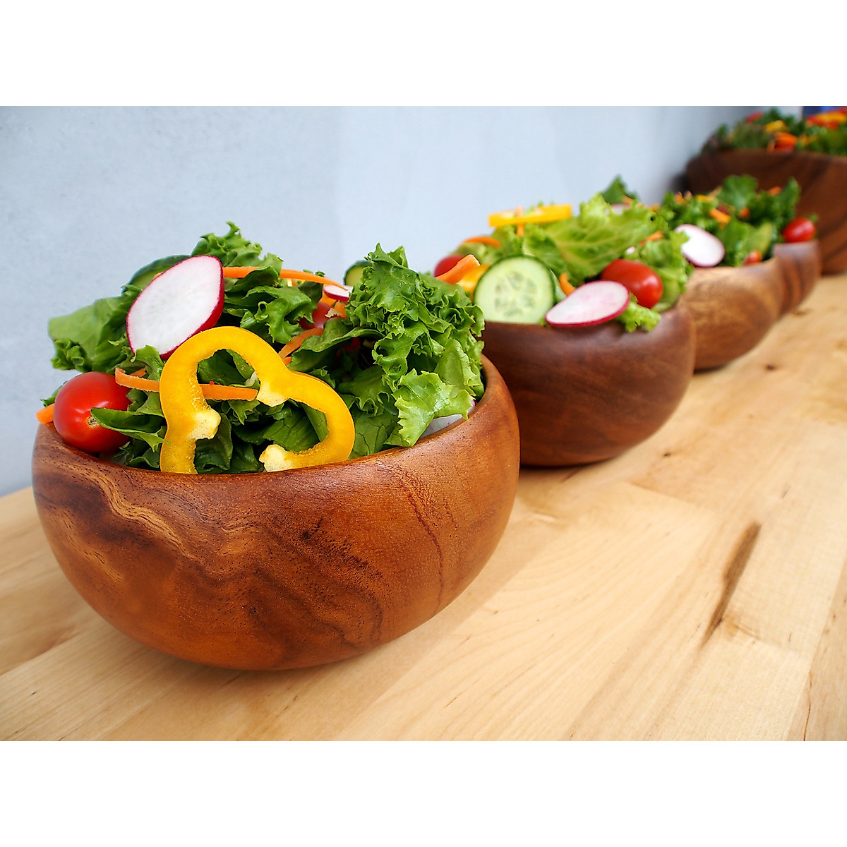 Pacific Merchants Trading Pacific Merchants Acaciaware 6- by 3-Inch Acacia Wood Round Calabash Serving / Salad Bowl, Set of 4,Brown