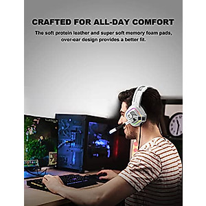 ZIUMIER Z66 White Gaming Headset with Microphone, Wired Over-Ear Headphone for PC PS4 PS5 Xbox One Controller, RGB LED Light, Bass Surround Sound