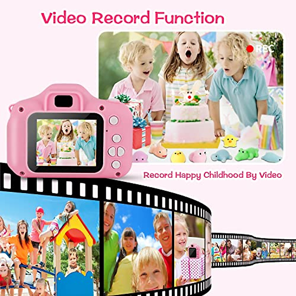 Kids Camera, Toddler Camera Children Digital Camera Toys with 13MP Video Camcorder 32GB SD Card and Camera Case for 3–10 Year Old Boys and Girls Pink