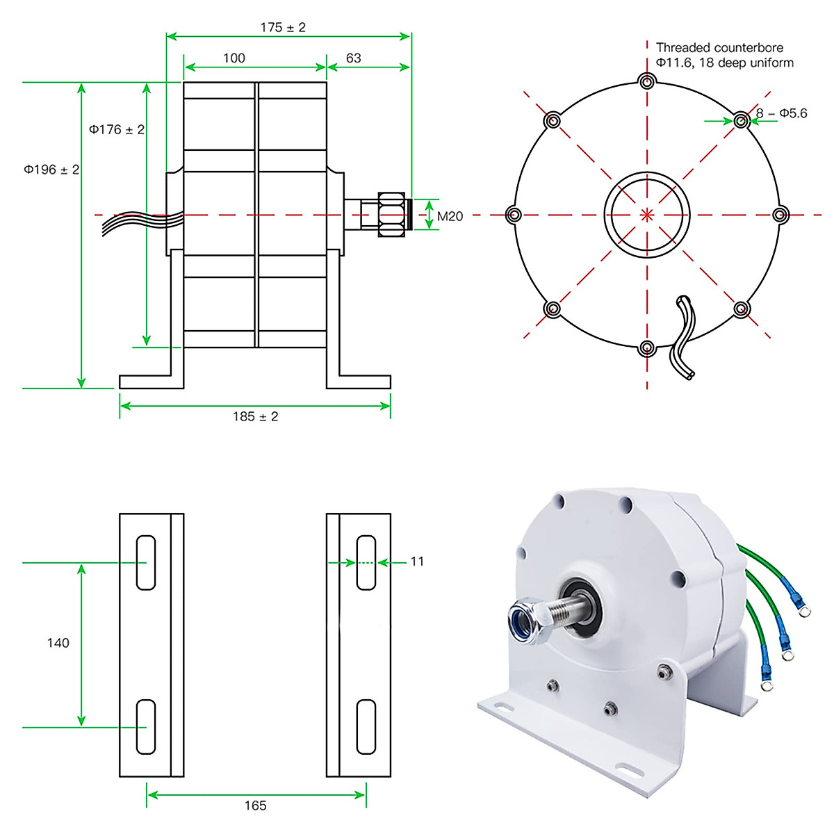 WANGYONGQI 12V 24V 48V 1000W Low Rpm Generator with High Efficient Brushless Alternator for Wind Water Turbine Diesel Engine(White),48v