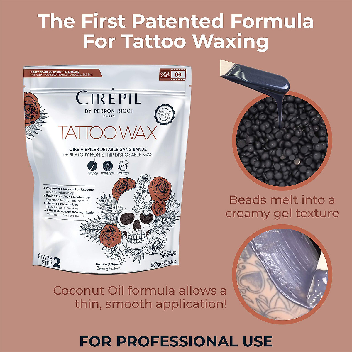 Cirepil - TATTOO - Sublim Care - 800g, 28.22oz Patented Wax Beads for Tattooed Areas - Illuminates, Redefines & Brightens Skin