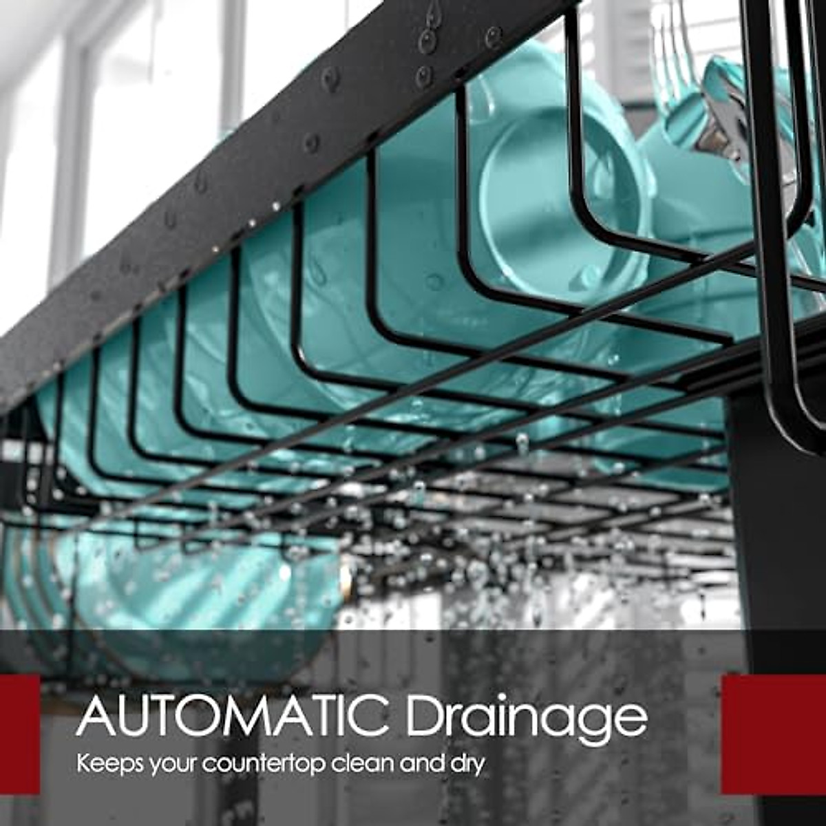 Sakugi Over The Sink Dish Drying Rack - Large Drying Rack w/Adjustable Length 23.6"-35.0", Space-Saving Dish Rack for Kitchen Counter, Multifunctional Stainless Steel 2-Tier Dish Drying Rack, Black