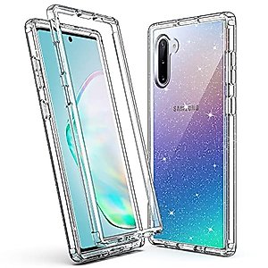 ULAK Galaxy Note 10 Case, Stylish Clear Glitter Sparkle Heavy Duty Shockproof Rugged Protection Case Transparent Soft TPU Protective Cover for Samsung Galaxy Note 10 6.3 inch (2019), Clear Glitter