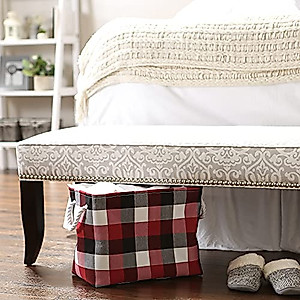 DII Buffalo Check Storage Collection Collapsible Bin with Handles, Medium Rectangle, 16x10x12, Tri Color Cardinal Red