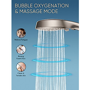 Heemli 12 Functions Shower Head with handheld, High Pressure Detachable Shower Head Set with Hose/ON/Off Button for Pets Dog Bath, Adjustable Bracket Rubber Washers Brushed Nickel