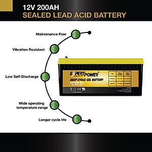 ExpertPower Deep Cycle 12V 200AH VRLA Gel Battery, Service Life Over 2000 Cycles, Maintenance Free, for Solar, RV, Cabin, Shed, Marine and More