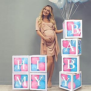 Geyee 8 Pieces Balloon Box Decoration, Transparent Block with 78 Letters/ 3-Sets of A-Z for Bride Shower, Baby Shower, DIY Name Boxes, Wedding Supplies, Birthday Decoration Boxes (White)