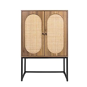 ZeHuoGe Natural Rattan Sideboard Buffet Storage Accent Cabinet with 2 Magnetic Door, Sideboard Buffet Cupboard Accent Cabinet, Built-in Adjustable Shelf Iron Bracket US Delivery (Walnut)