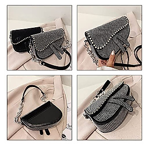 PURFANREE Women Studded Saddle Shoulder Bag Shining Rhinestone Clutch Purse Underarm Handbag Satchel Rivet Crossbody Bag
