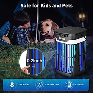 Solar Bug Zapper Outdoor, Zwiran Double Solar Powered Mosquito Zapper, Electric Fly Zapper with Camping Lantern, Waterproof Gnat Zapper, Cordless Mosquito Killer Lamp for Indoor Patio, Backyard, Home