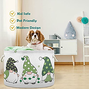 visesunny Gnome with Clover Leaf St Patrick's Day Laundry Baskets Fabric Storage Bin Storage Box Collapsible Storage Basket Toy Clothes Shelves Basket for Bathroom,Bedroom,Nursery,Closet,Office