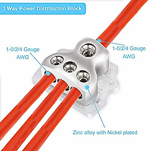 BRIGHTFUN 3 Way Power Distribution Block, 1x 0 Gauge in / 3X 4 Gauge Out Amp Power Distribution Ground Distributor Connecting Block for Car Amplifier Audio Splitter (HX-DB)