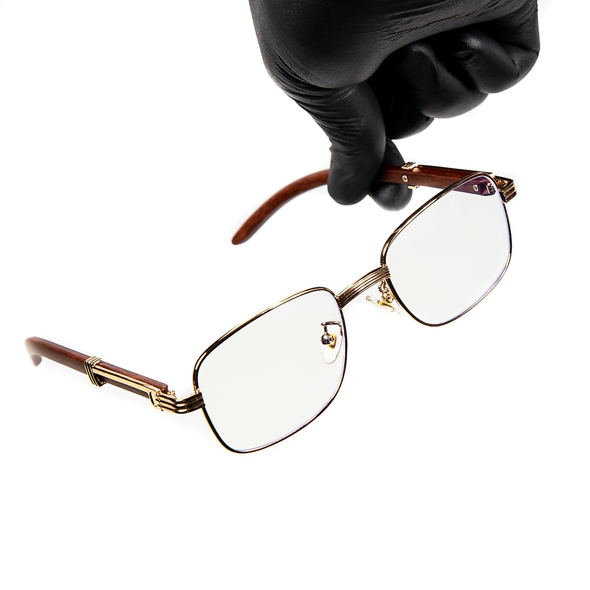 Street Knitted Men's Retro 90's Large Luxury Classic Square Aviator Gold Frame Eye Glasses Woodgrain Vintage Rectangle Hip Hop Clear Lens Pilot Glasses For Men