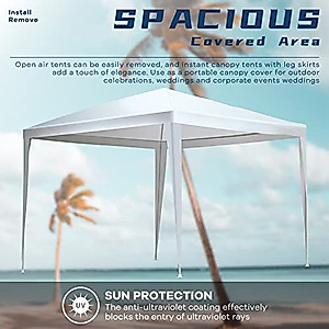 Party Tent 10 feet x 10 feet Gazebo Canopy Outdoor Tent for Parties Waterproof UV Protection Pavilion for Wedding, Camping, Events Shelter (White)