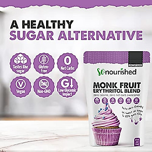 Powdered Monk Fruit Sweetener with Erythritol, 1:1 Sugar Substitute, Keto, 0 Calorie, 0 Net Carb, Non-GMO (Non-Organic, 1 Pound)