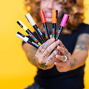 Posca Full Set of 8 Acrylic Paint Pens with Reversible Medium Point Pen Tips, Posca Pens are Acrylic Paint Markers for Rock Painting, Fabric, Glass Paint, Metal Paint, and Graffiti