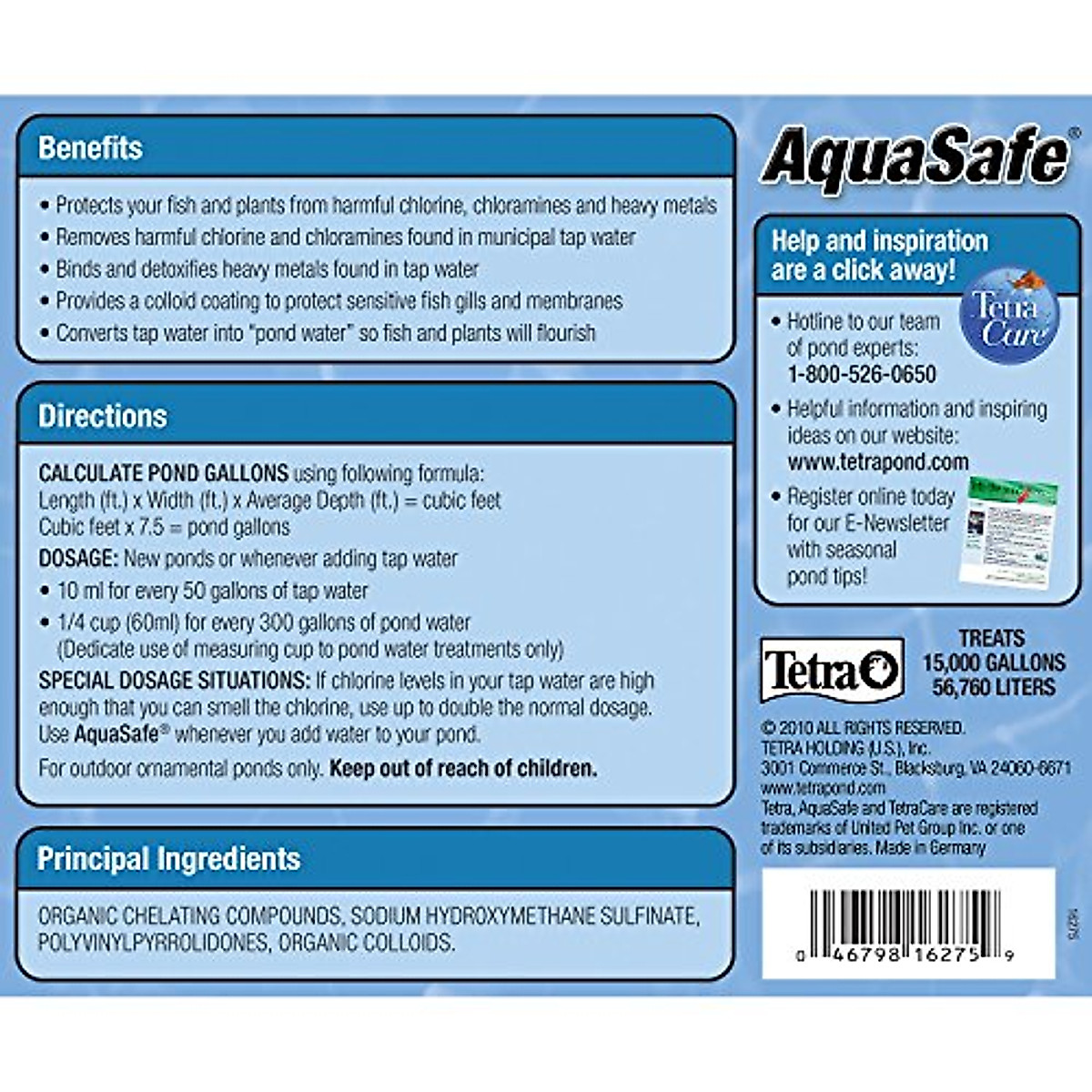 TetraPond AquaSafe 101.4 Ounces, Makes Tap Water Safe For Pond Fish