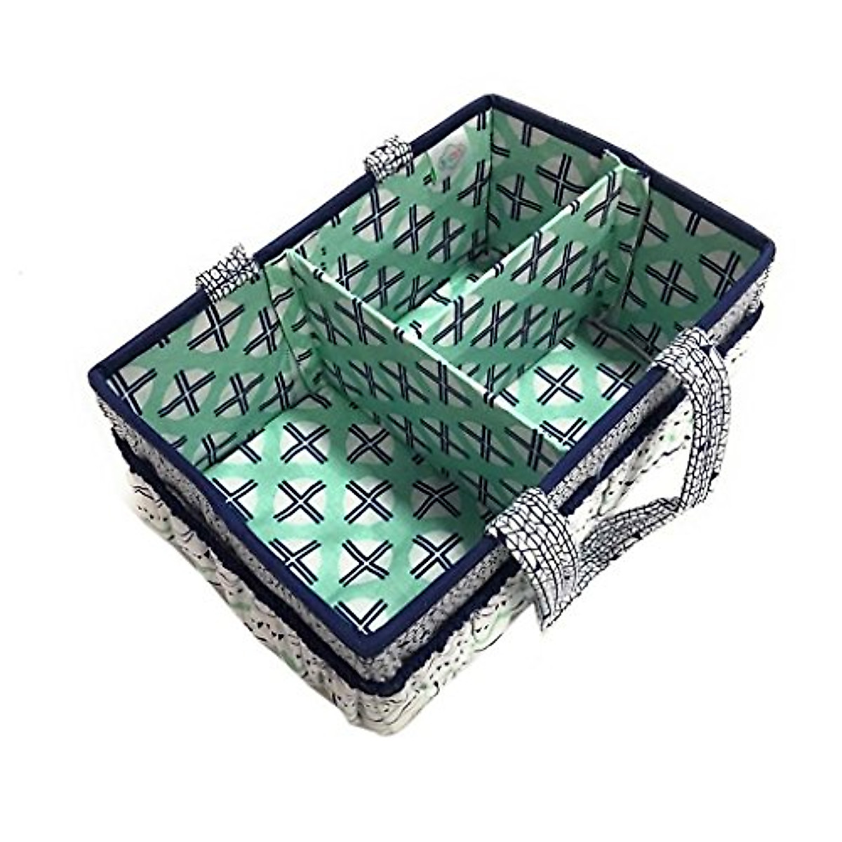 Bacati Tribal Nursery Fabric Storage Caddy with Handles, Mint/Navy
