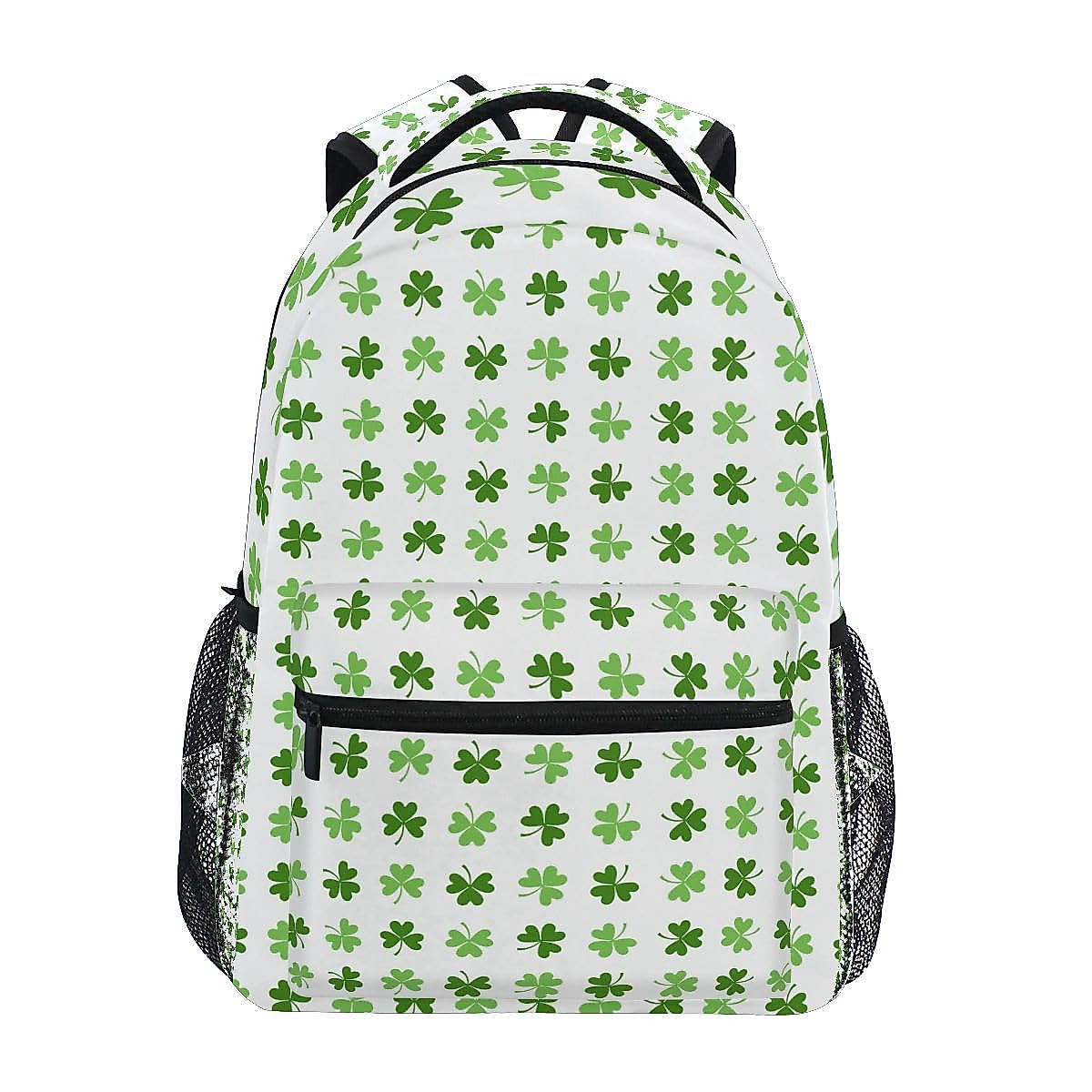 Backpack Patrick's Day Clover Leaves Shamrock Luck Green White Daypack Shoulder Bag with Name Label Tag for Travel Hiking Casual Camping Sports Gym