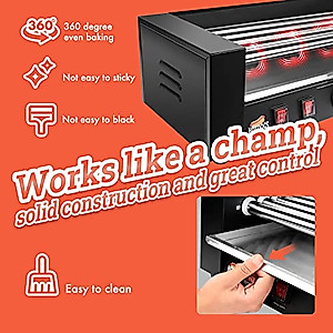 1400W Hot Dog Roller Machine, Dual Temp Control Commercial Electric Contact Grills with Removable Stainless Steel Drip Tray and Cover, 18 Hot Dog 7 Rollers,Sausage Grill Cooker for Party Kitchen Restaurant