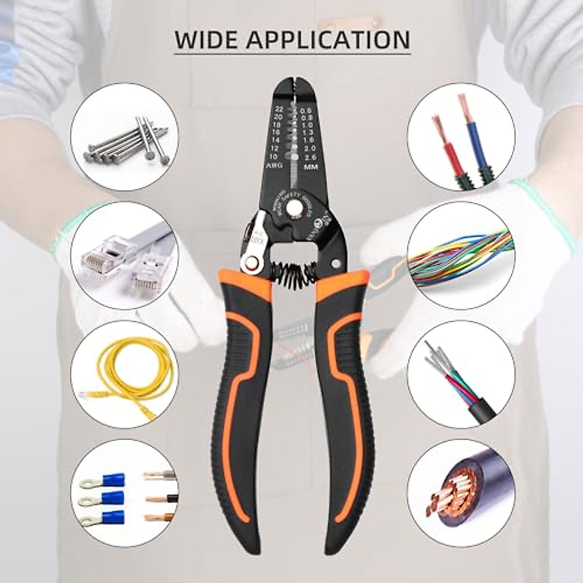 Wire Stripper Cutter Stripping Cutting Pliers, VANJOIN 7 Inch Wire Strippers Cutter, Multi-Functional Steel-made Wire Stripping Cutting Hand Tool for 10-22 AWG (Wire stripper)