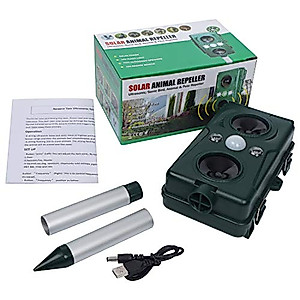 Triumpeek Ultrasonic Animal Repellent with Motion Sensor and Flashing Lights Outdoor Solar Powered Waterproof Farm Garden Yard Repellent, Cats, Dogs, Foxes, Birds, Skunks, Rod